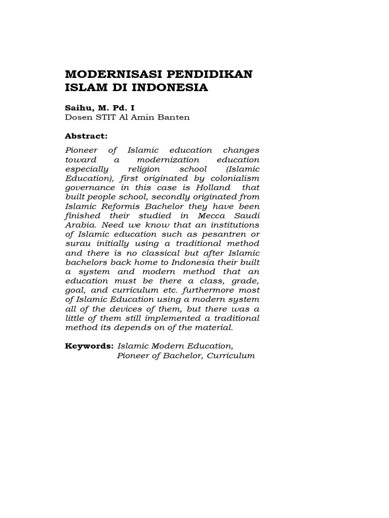 Modernisasi Pendidikan Islam Di Indonesia | PDF