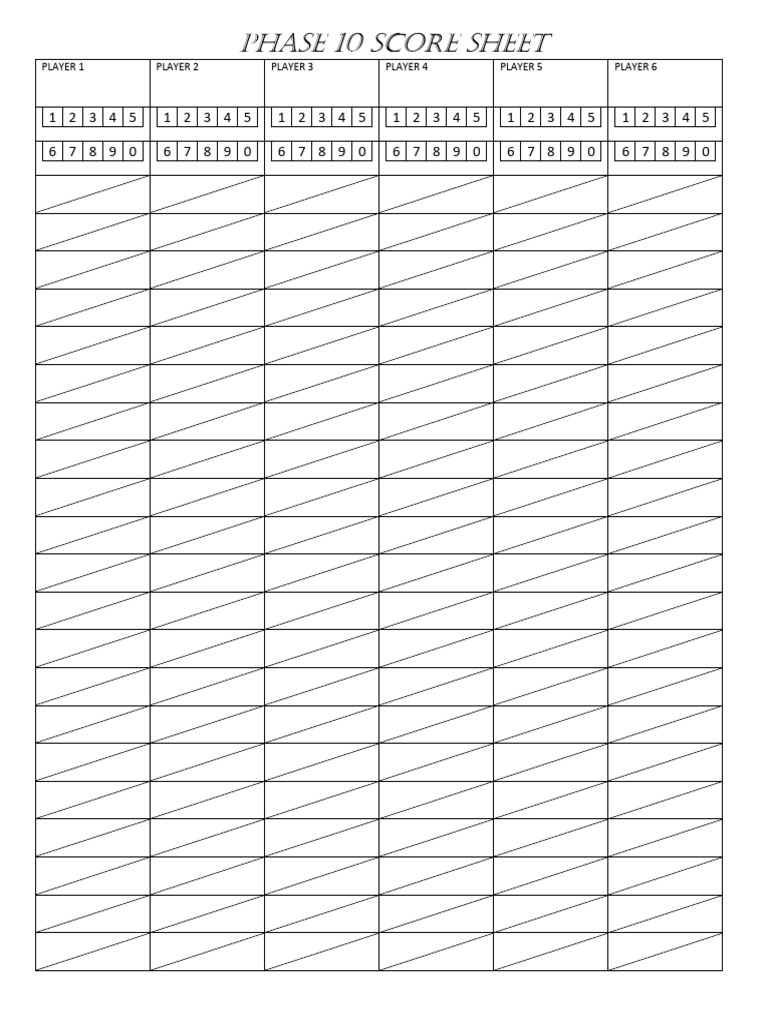 Phase 10 Score Sheet 21 Rows | PDF