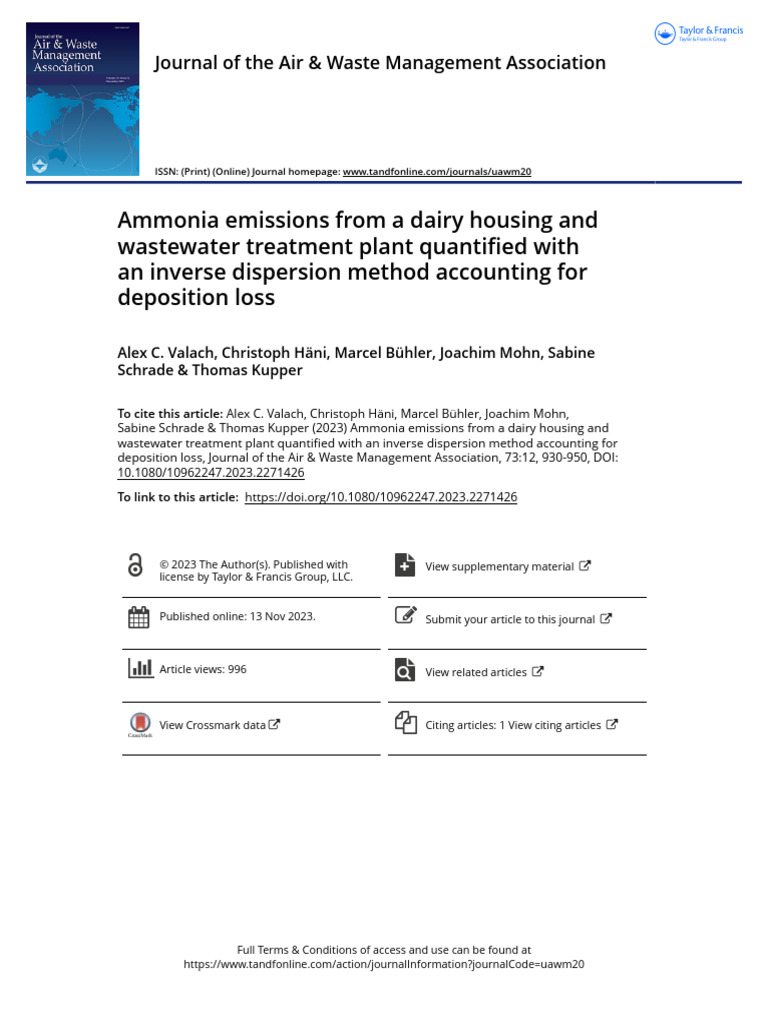 Ammonia Emissions From A Dairy Housing and Wastewater Treatment Plant ...