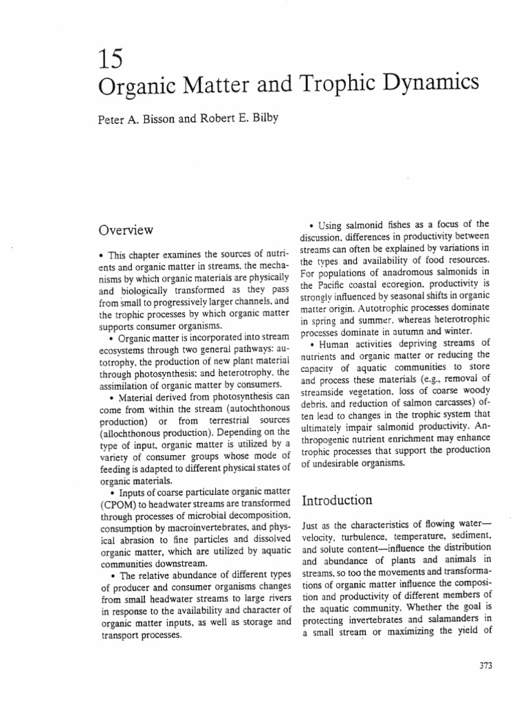 1998 Bisson Organic Matter and Trophic Dynamics | PDF