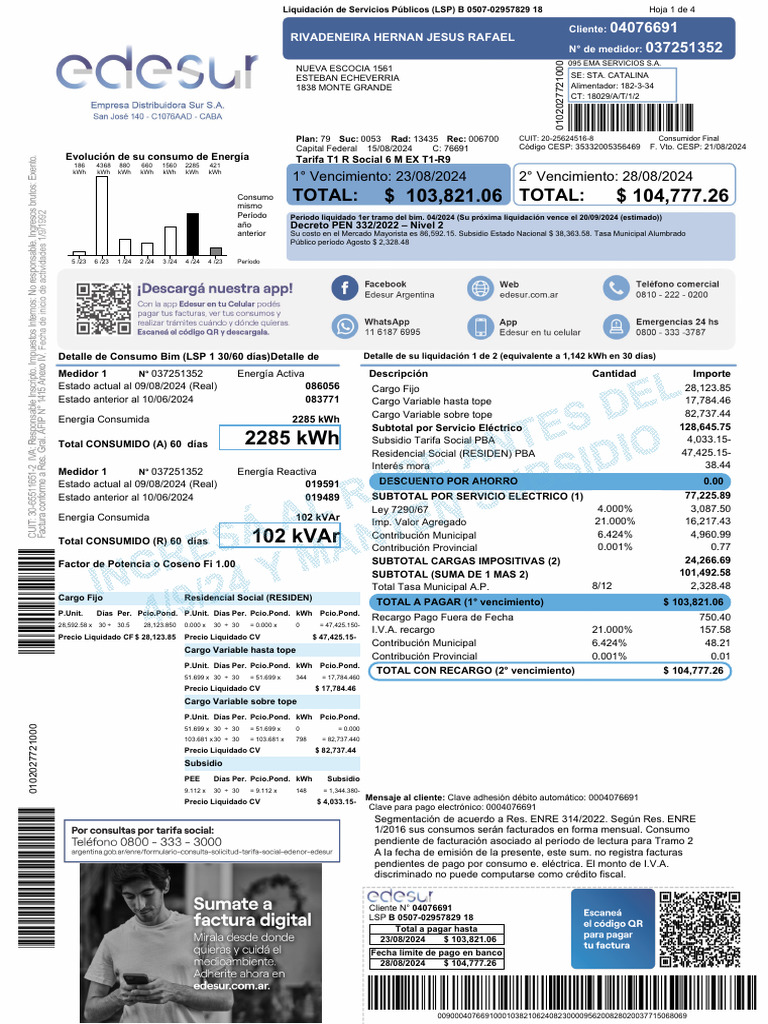 Factura Edesur: Liquidación de Servicios | PDF | Tarjeta de débito ...
