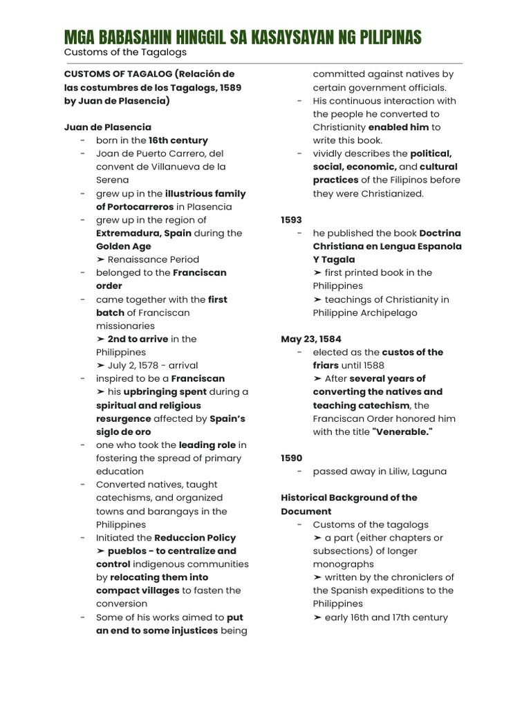 Customs of The Tagalogs | PDF
