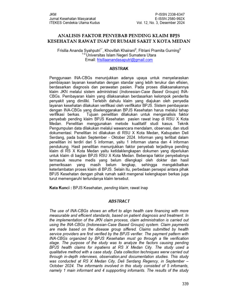 Analisis Pending Klaim Rawat Inap | PDF