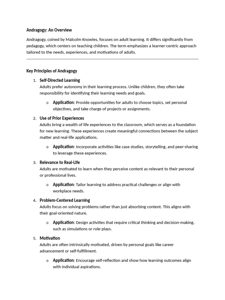 Andragogy | PDF | Learning | Motivational