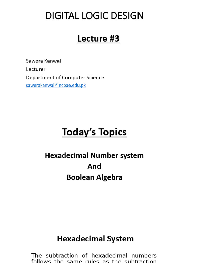 Digital Logic Design 3 Lecture | PDF | Boolean Algebra | Teaching Mathematics