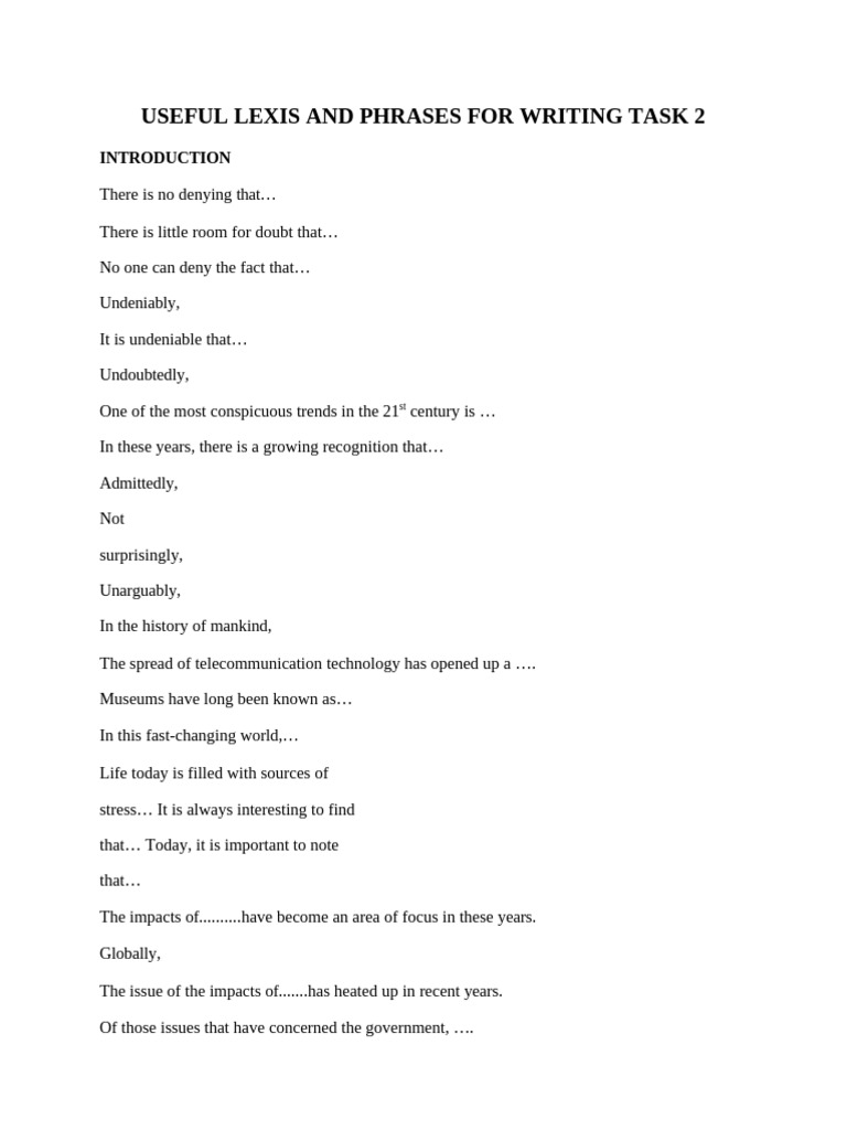 Useful Lexis and Phrases For Writing Task 2 | PDF