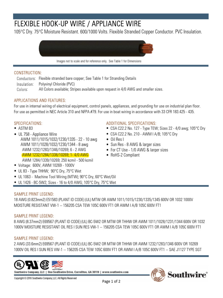 Flexible Hook-Up & Appliance Wire | PDF | Electrical Wiring | Insulator ...