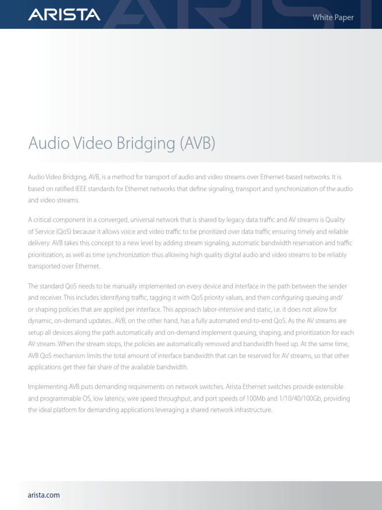 Arista's Audio Video Bridging Solutions | PDF | Computer Network ...