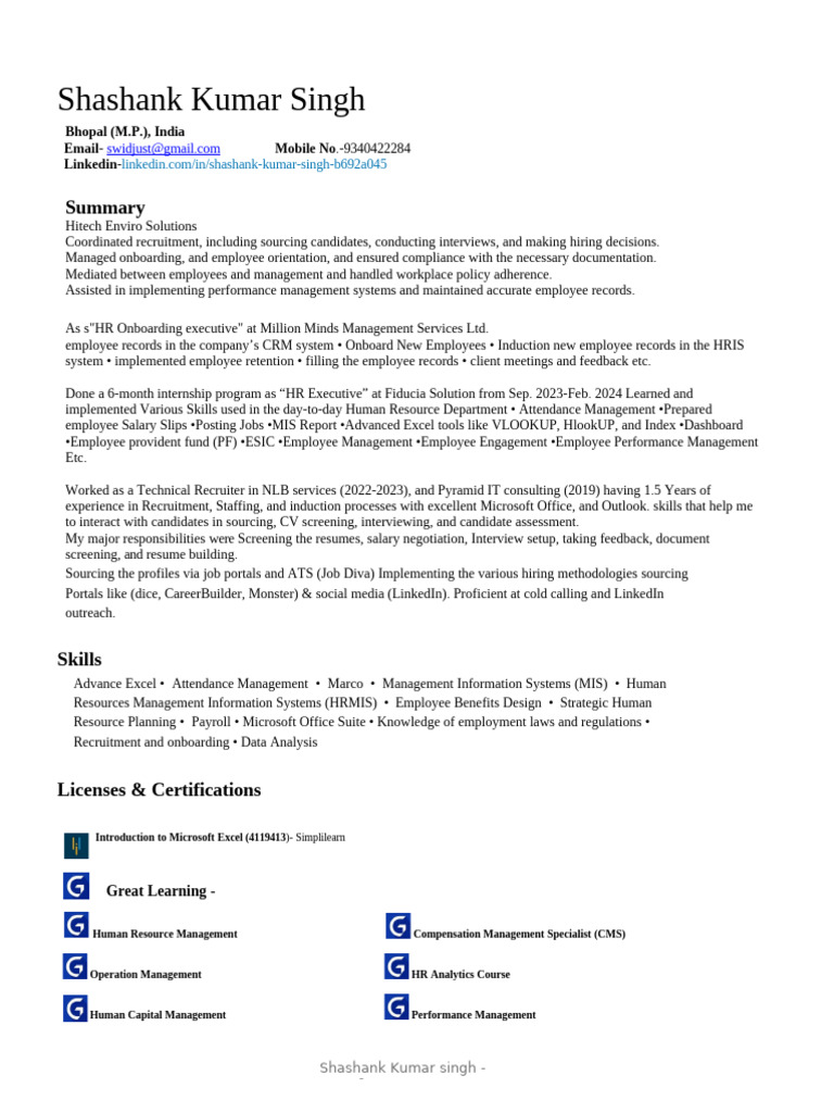 shashank Resume 2025 | PDF | Human Resource Management | Recruitment