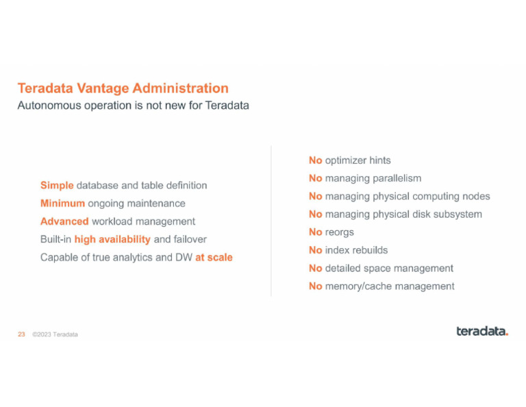 Teradata Vantage Database Ease of Administration | PDF