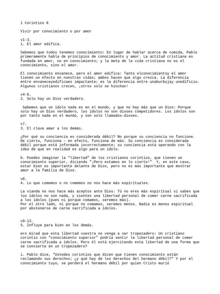 1 Corintios 8 | PDF | Amor | Conocimiento