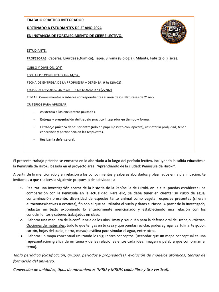 Fortalecimiento 2°4° - Cs. Naturales - Febrero 2025 - EPET 27 | PDF | Naturaleza | Biología