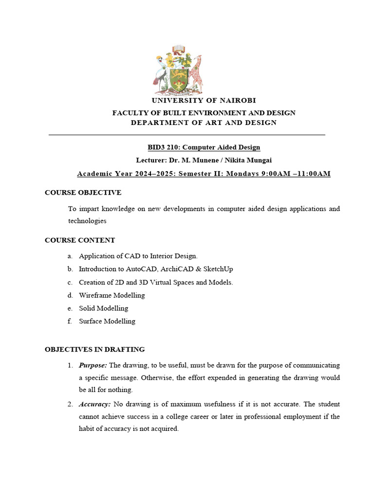 Bid3 210 Computer Aided Design Course Outline Pdf Computer Aided Design