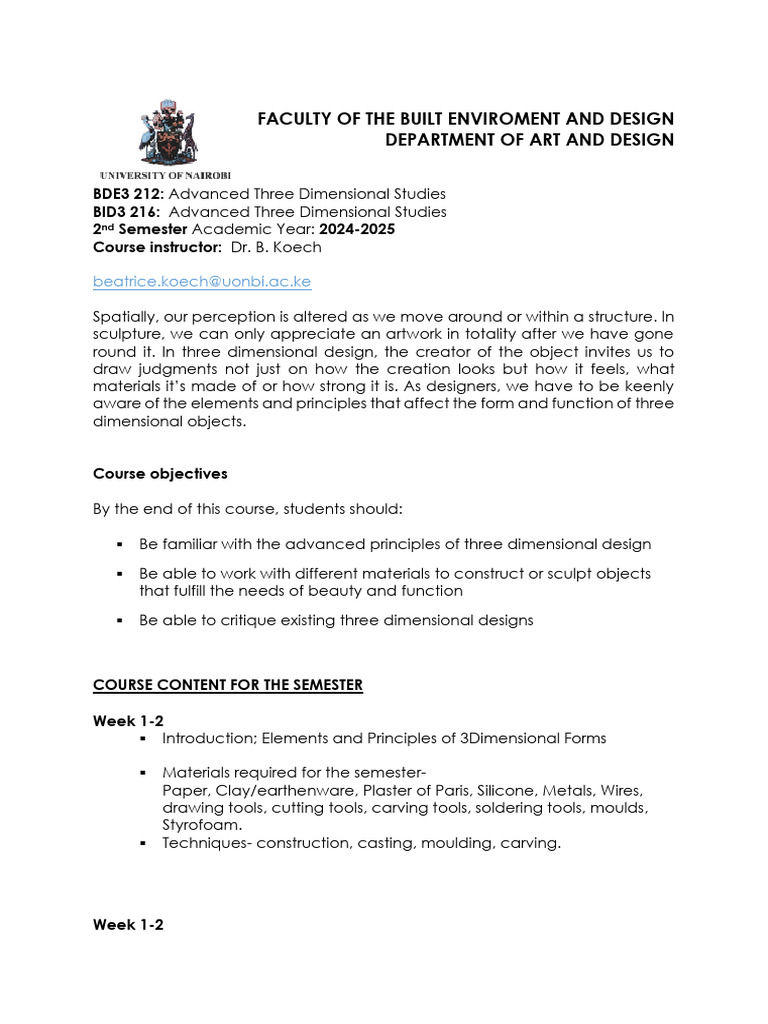 BDE3 212 BID3 216 Advanced Three Dimensional Studies 2024 | PDF | Space ...