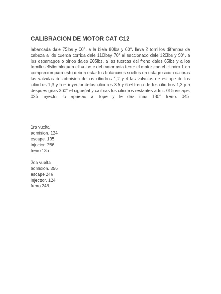 Calibracion de Motor Cat c12 | PDF