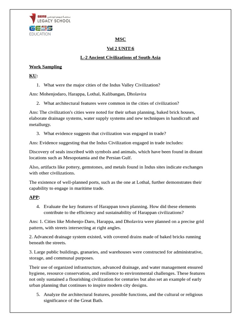 Ref Notes To WS L-2 Ancient Civilizations of South Asia | PDF