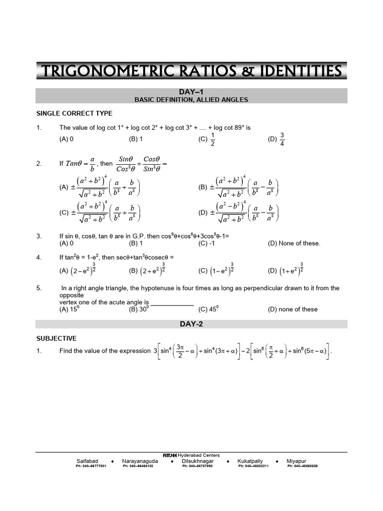 Trigonometric Identities Practice | PDF | Trigonometry | Geometry