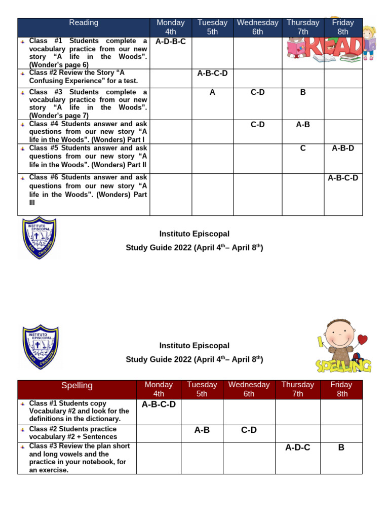 Reading & Spelling April 4-April 8 | PDF