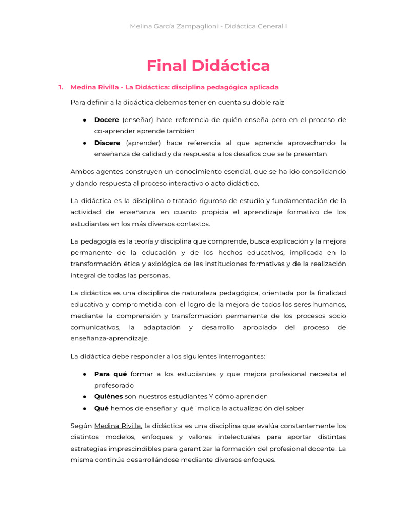 Didáctica Final | PDF | Enseñando | Aprendizaje
