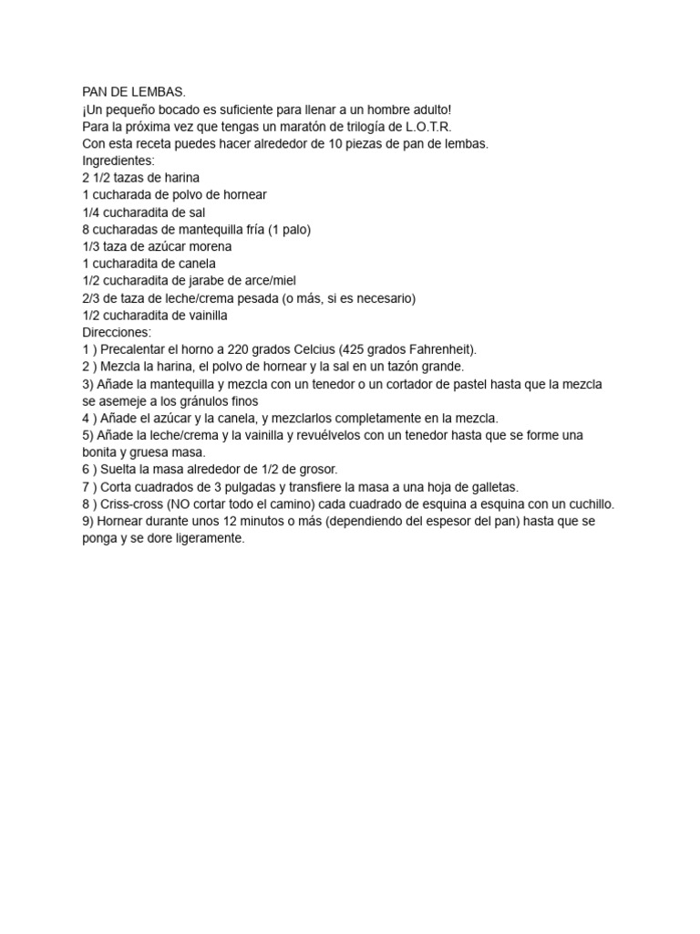 Pan de Lembas | PDF