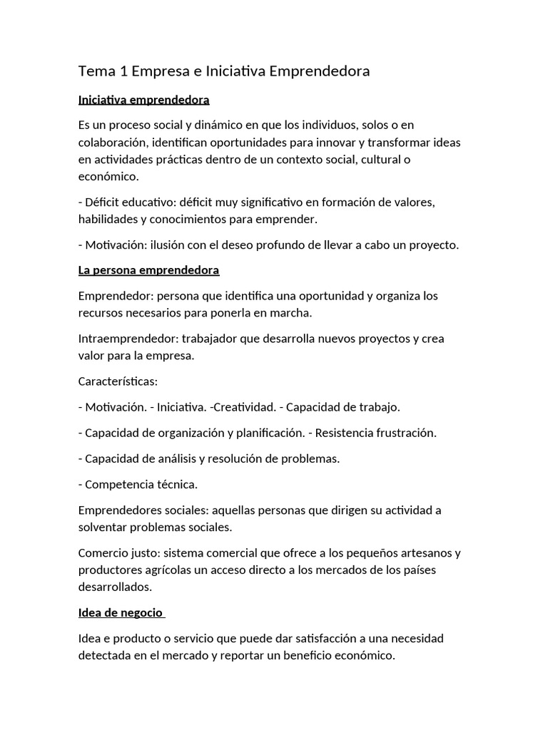 Tema 1 Empresa e Iniciativa Emprendedora | PDF | Iniciativa empresarial | Business