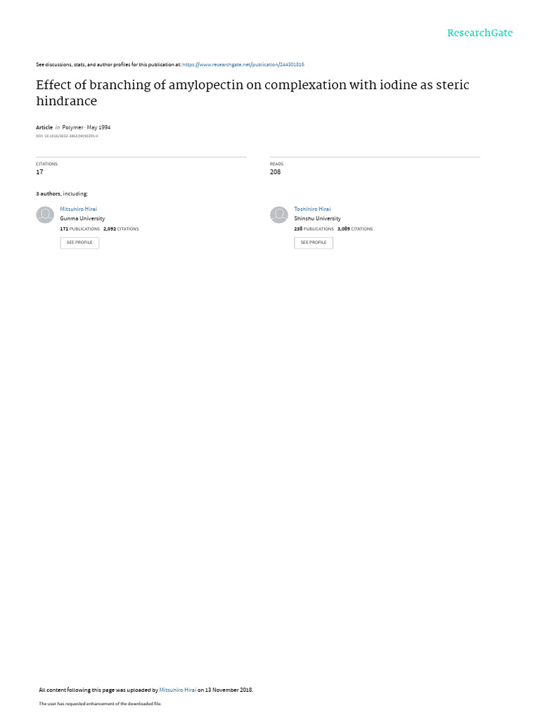 Effect of Branching of Amylopectin On Complexation | PDF