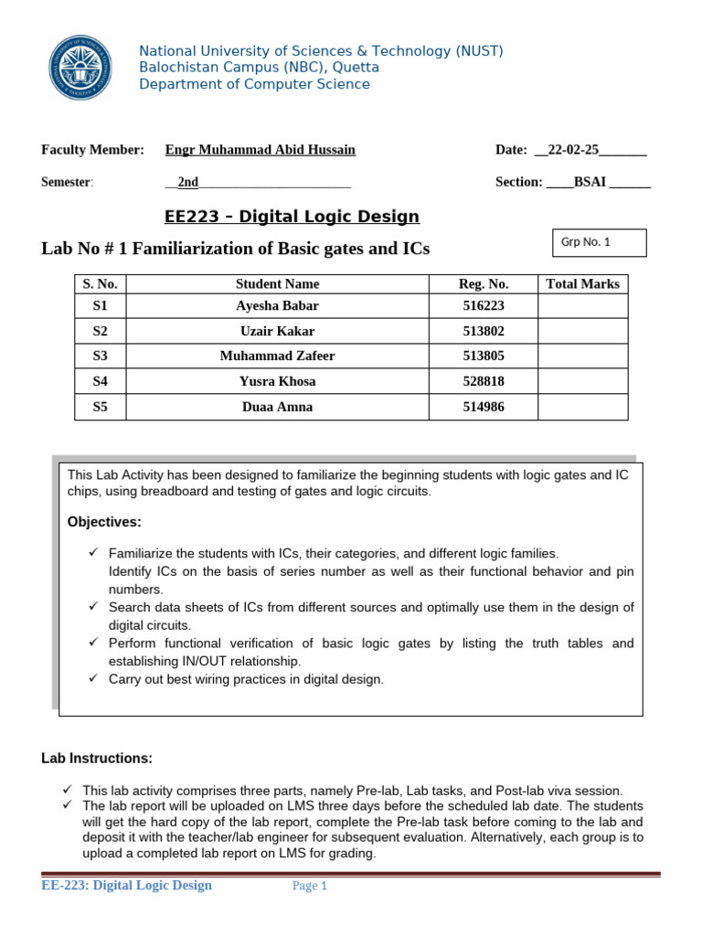 Digital Logic Design Lab Guide | PDF | Integrated Circuit | Very Large Scale Integration