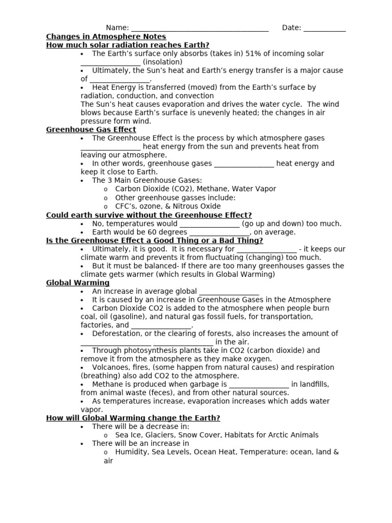 Greenhouse Effect and Atmospheric Changes Notes | PDF | Greenhouse ...
