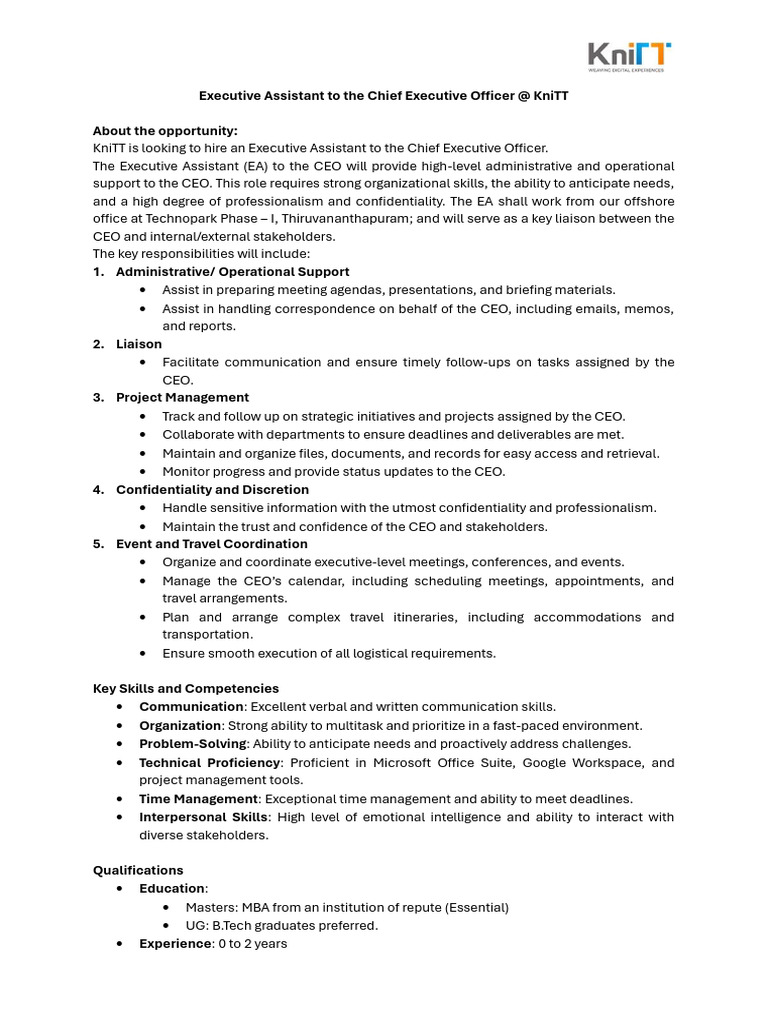 Executive Assistant To The Chief Executive Officer | PDF | Project ...