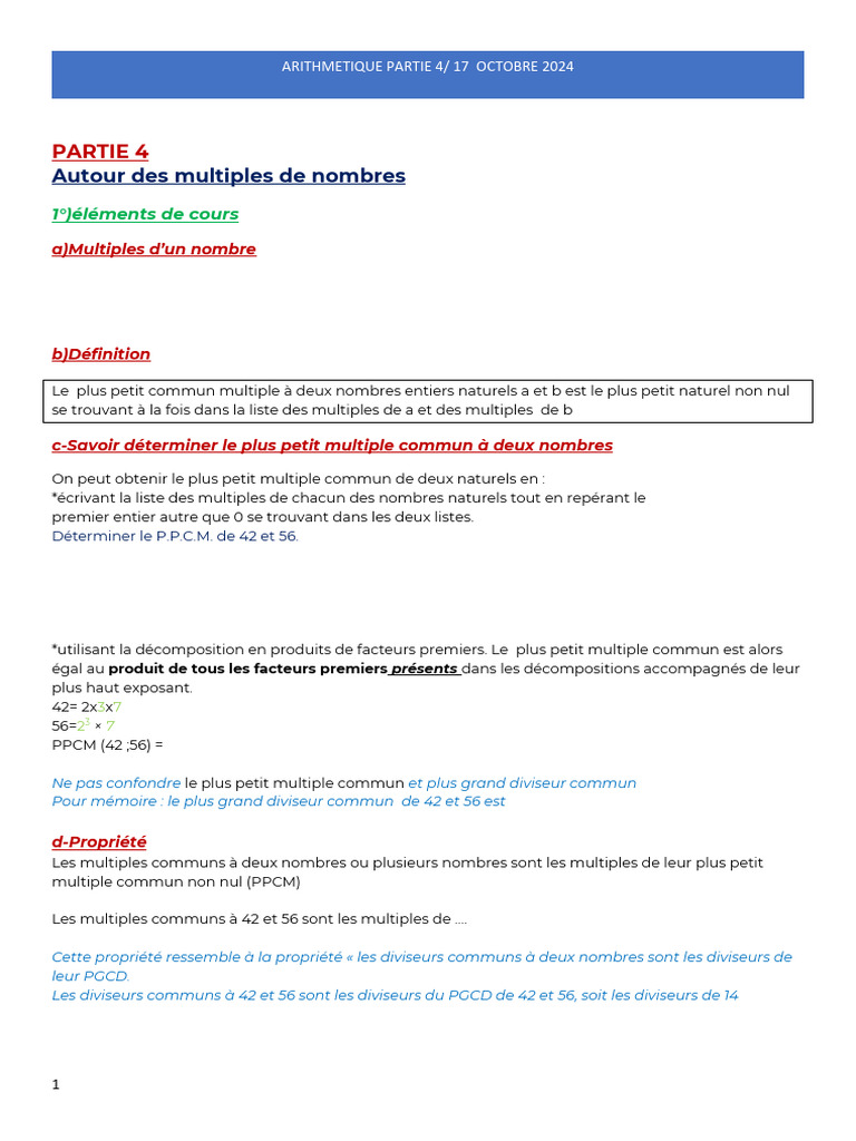 Calcul du Plus Petit Commun Multiple | PDF | Algèbre | Nombre