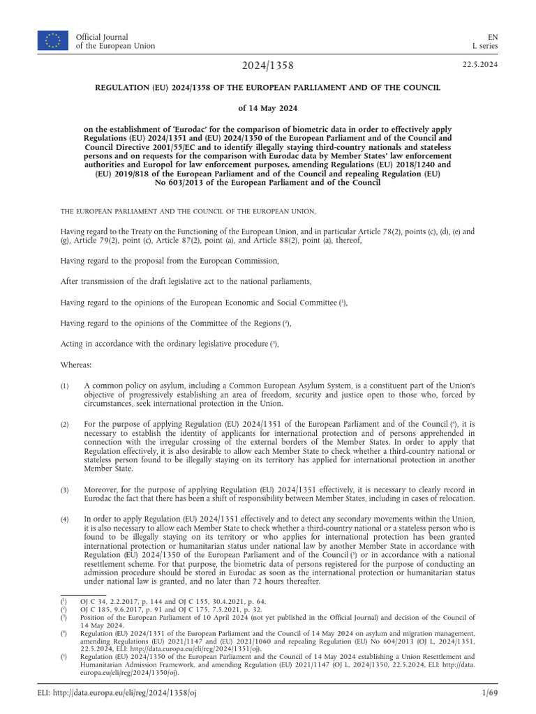 5 - Eurodac Regulation | PDF | Justice | Crime & Violence