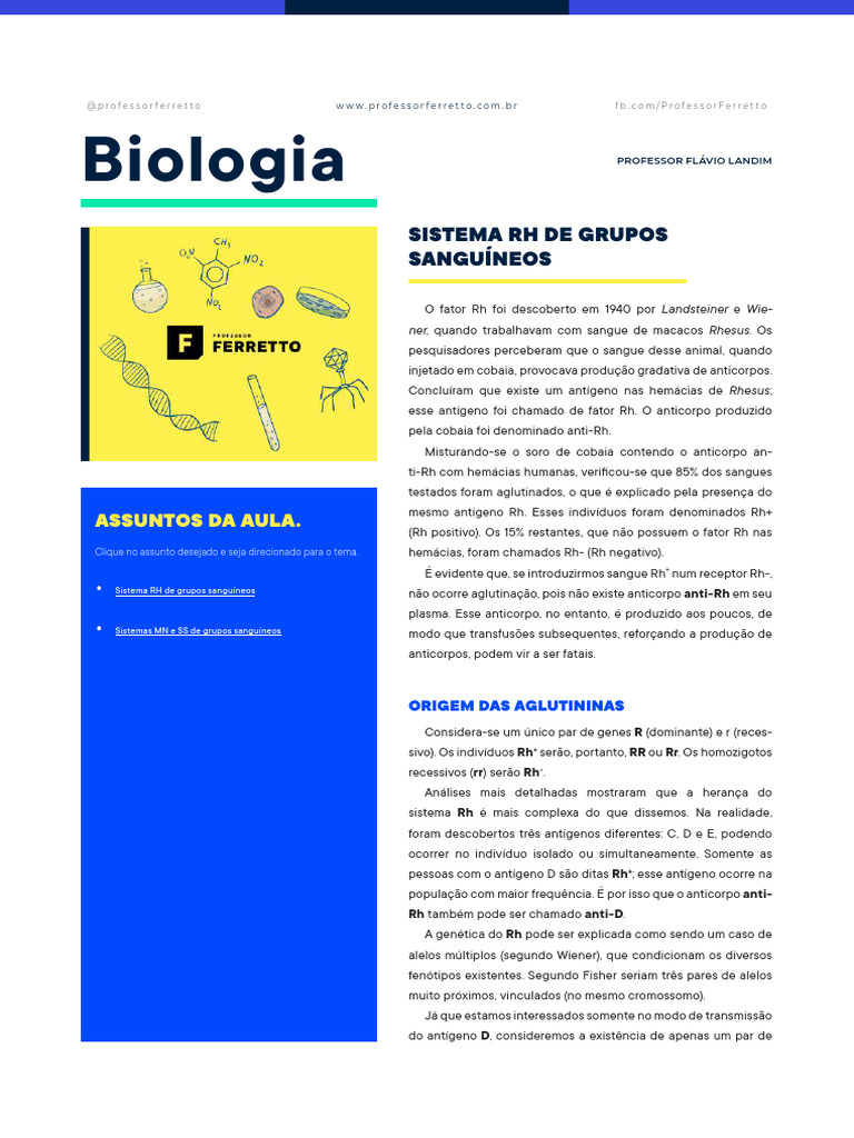 Sistema Rh e Eritroblastose Fetal | PDF | Tipo sanguíneo | Biologia