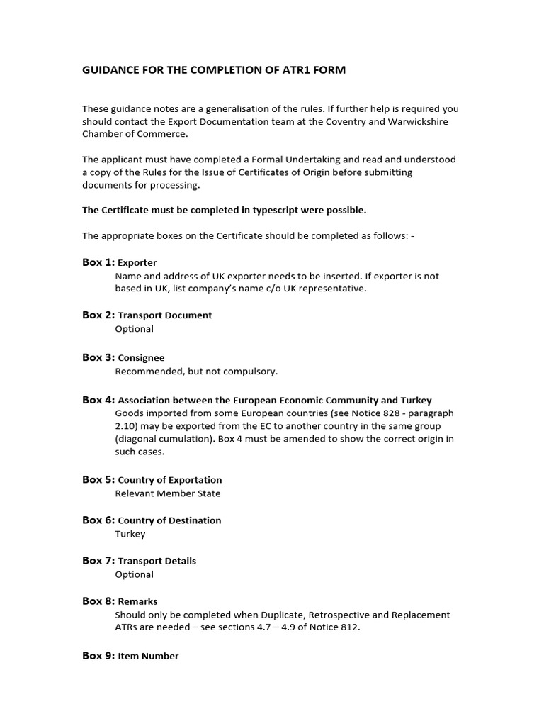 Guidance For The Completion of Atr1 Form | PDF | Textiles