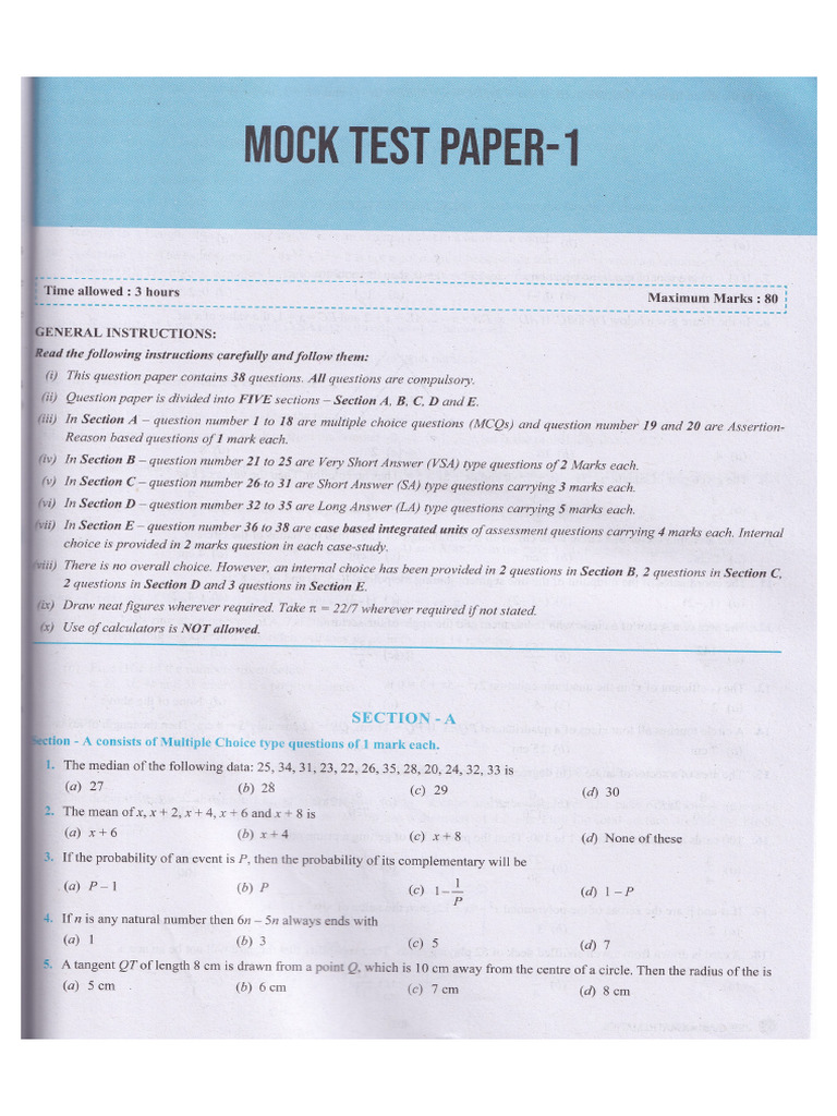 Mock Test Paper - 01 | PDF