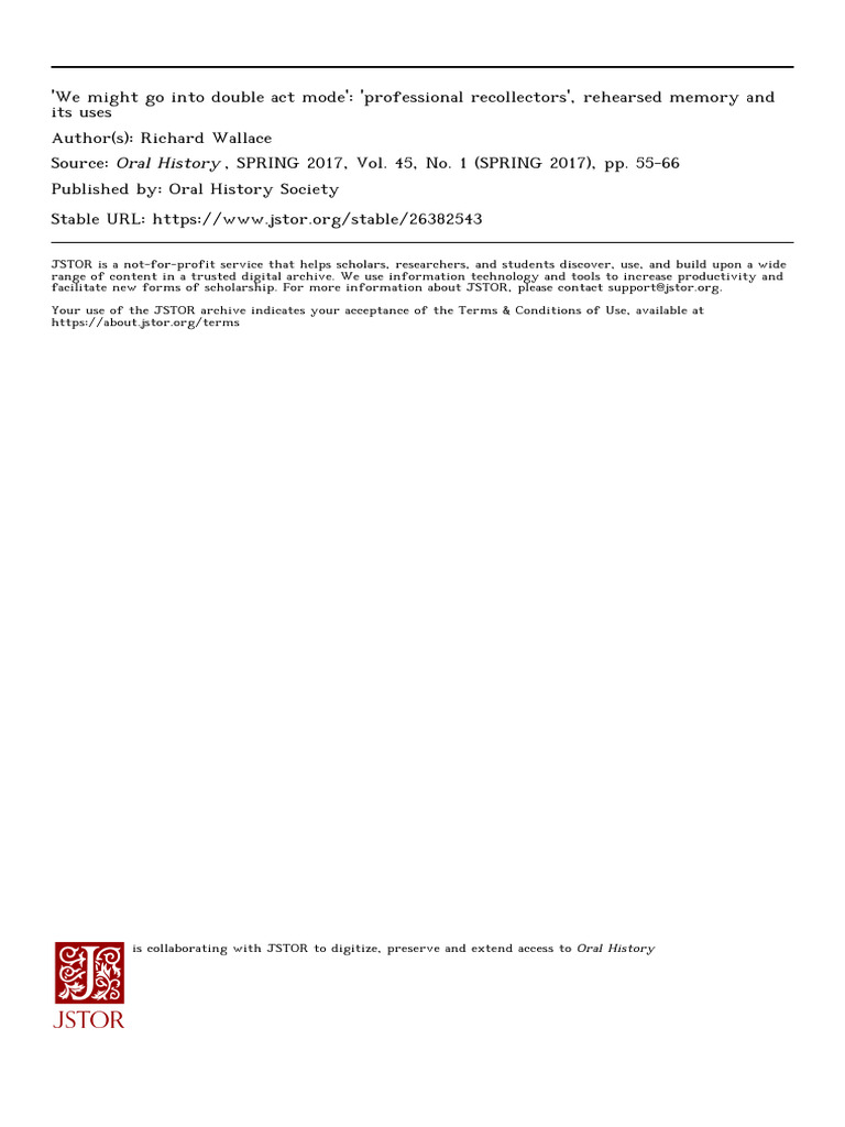 'We might go into double act mode'_ 'professional recollectors', rehearsed memory and its uses ...