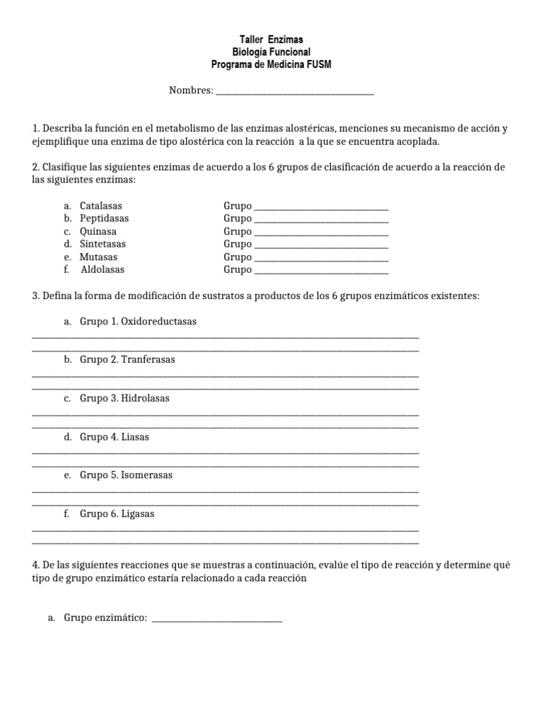 Funciones y Clasificación de Enzimas | PDF | Enzima | Metabolismo