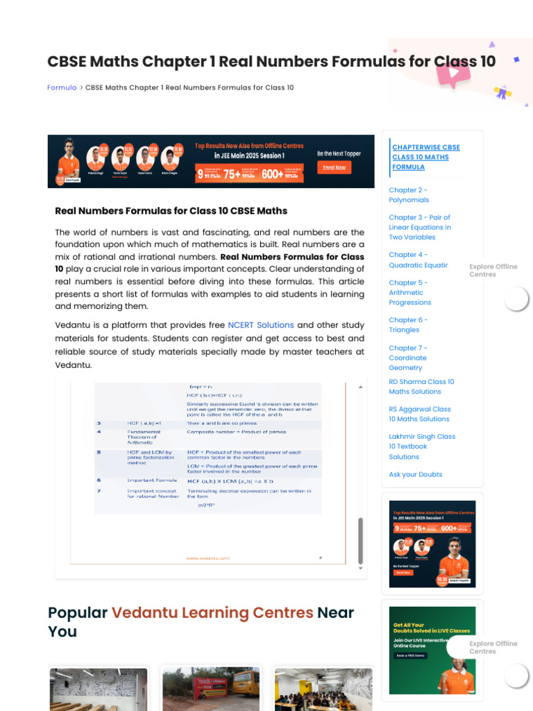 Important CBSE Real Numbers Formulas for Class 10 Mathematics | PDF ...