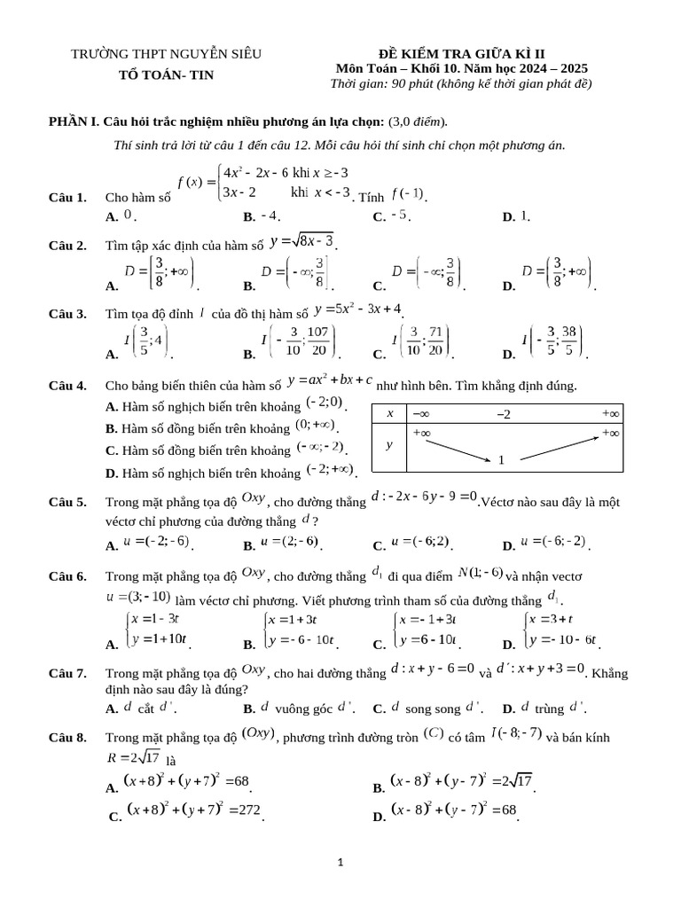 Đề GK2 Toán 10 | PDF