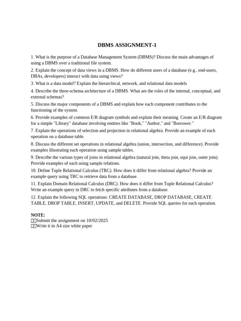 Dbms Assignment 1 | PDF