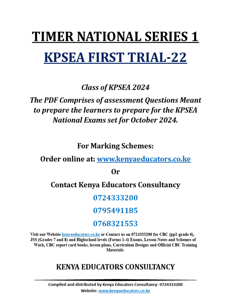 KPSEA 2024 Grade 6 First Trial Exam PDF | PDF