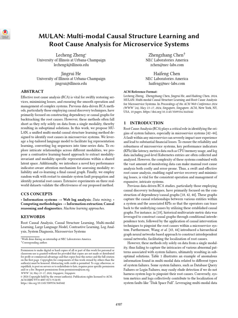 MULAN: Multi-Modal Causal Structure Learning and Root Cause Analysis For Microservice Systems ...
