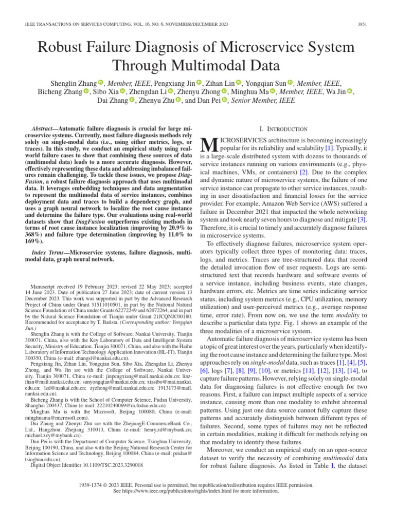 Robust Failure Diagnosis of Microservice System Through Multimodal Data | PDF | Computing