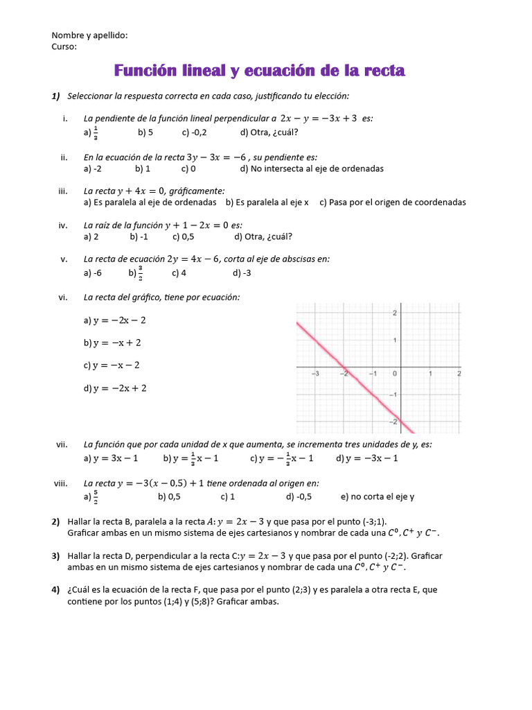 Funcion Lineal y Ecuacion de La Recta. | PDF | Línea (geometría ...
