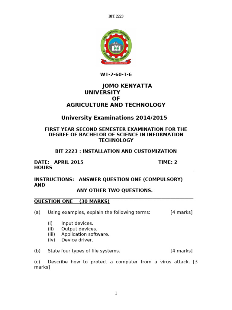 BIT 2223: IT Installation Exam Guide | PDF | Operating System ...