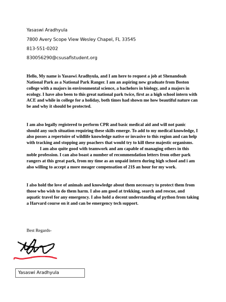 Job Application for National Park Ranger | PDF