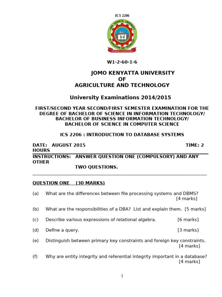 Ics 2206 Introduction To Database Systems-1 | PDF | Databases ...