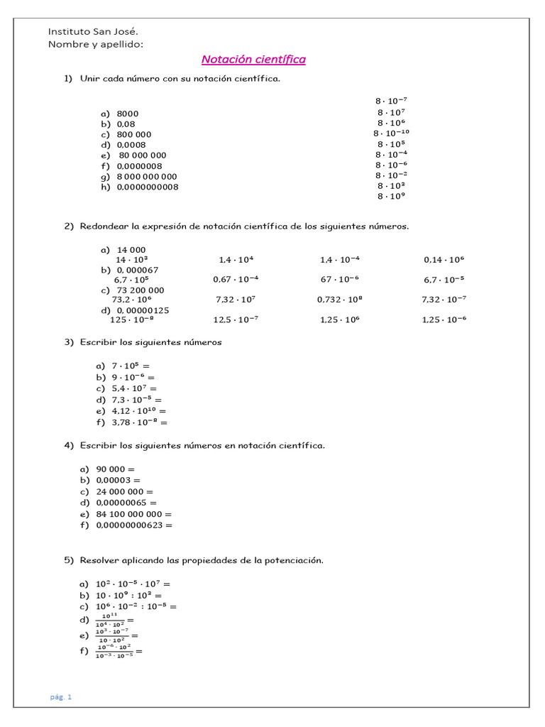 Ejercicios de Notación Científica | PDF | Notación Matemática