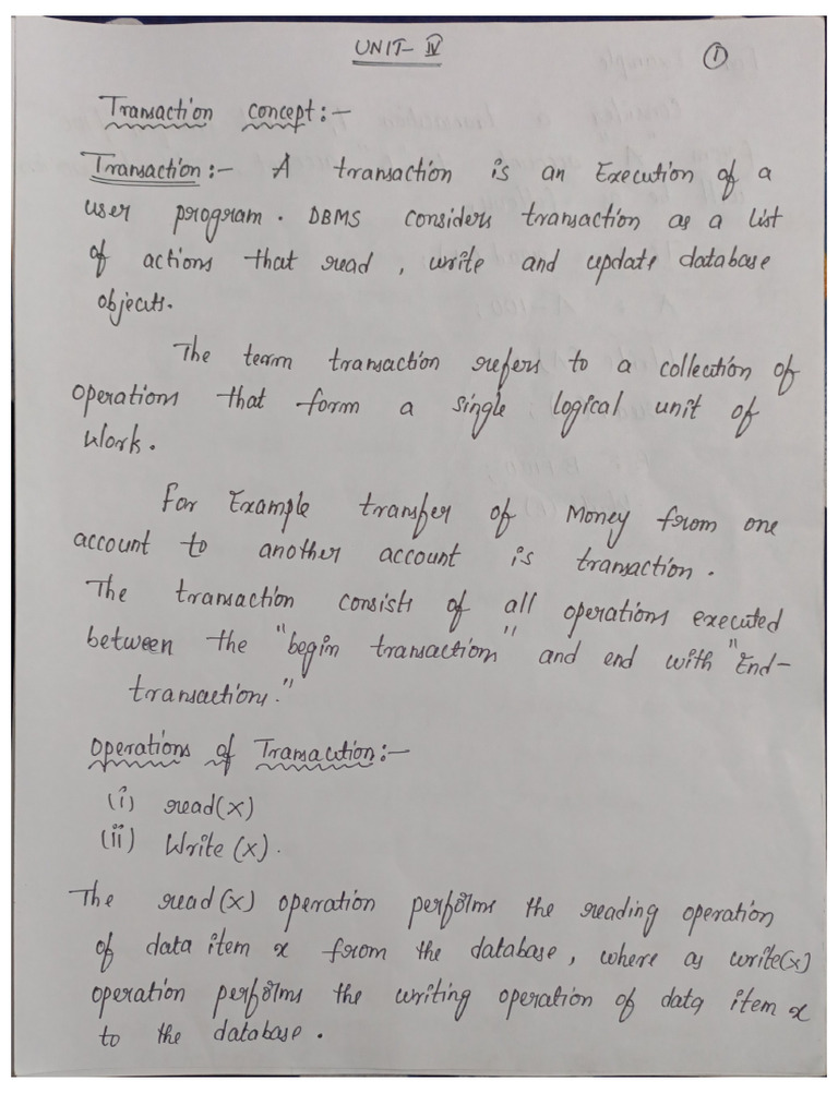 Dbms Unit 4 Part 1 (Cse) | PDF