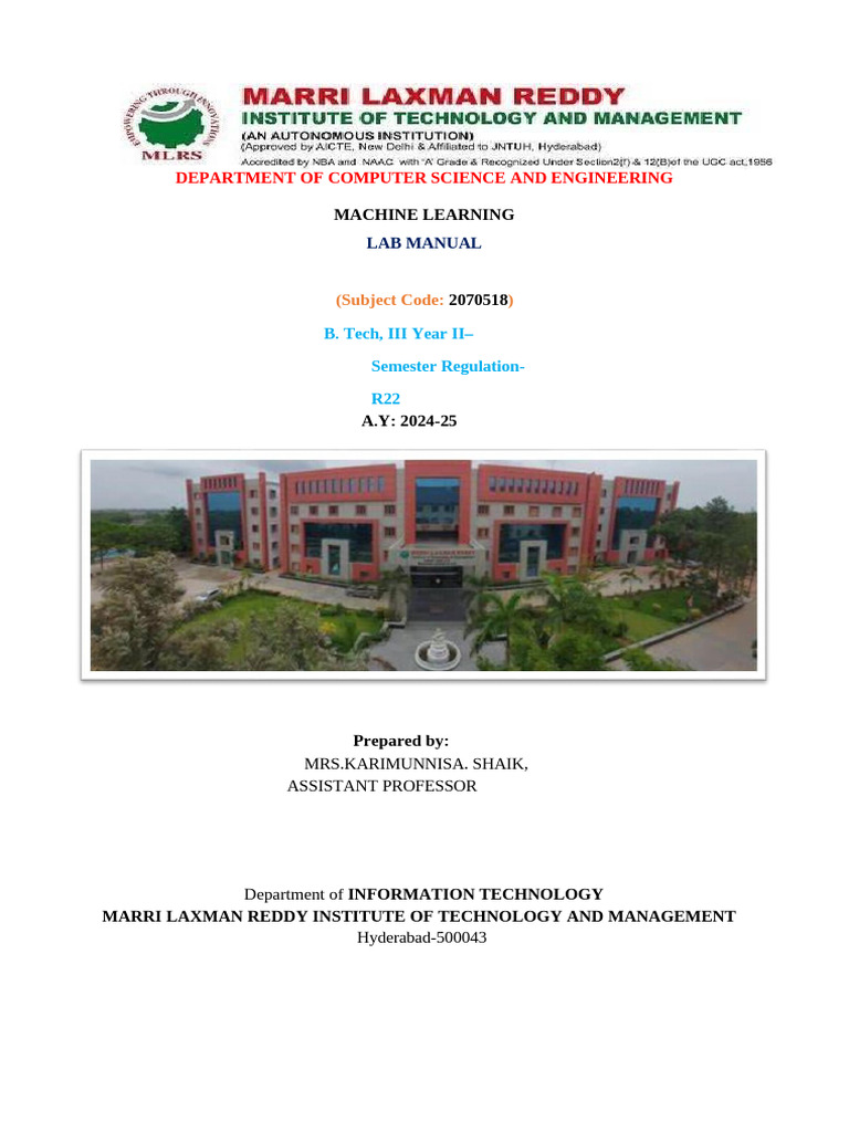 ML Lab Manual-It | PDF | Regression Analysis | Engineering