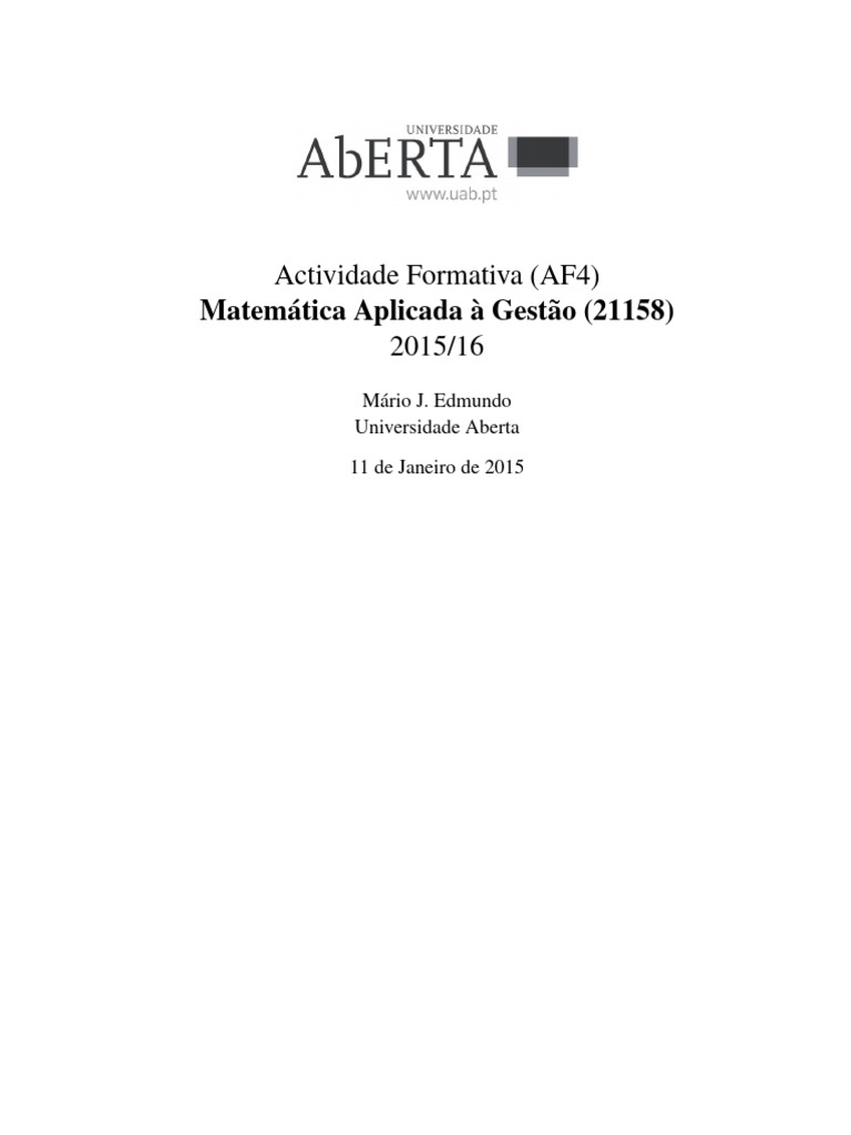 Enunciado Atividade Formativa 4 | PDF | Derivado | Matemática aplicada